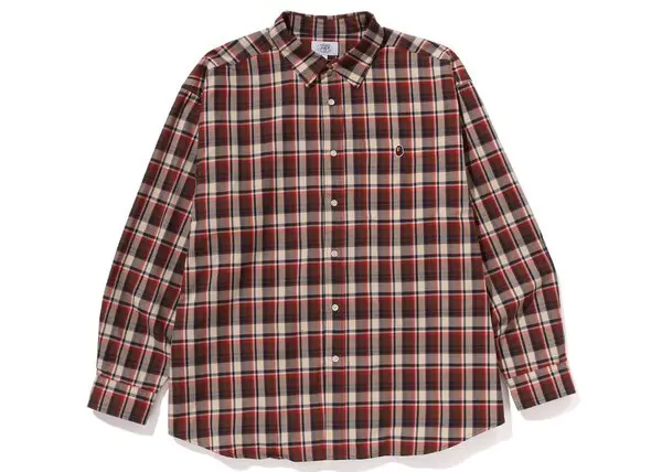 A BATHING APE Mini Check Loose Fit Shirt - Red