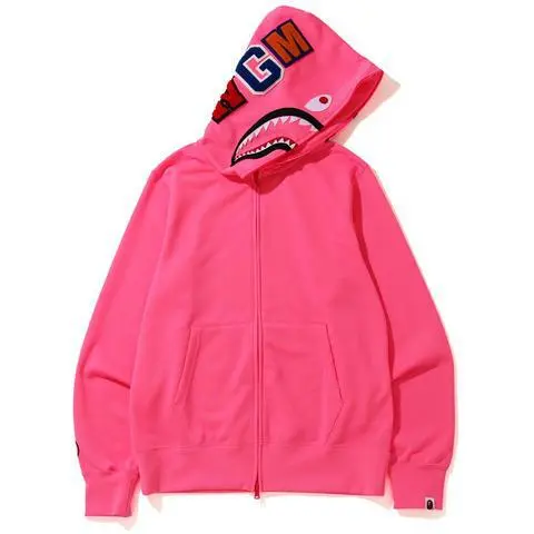 A BATHING APE Neon Shark Full Zip Hoodie - Pink
