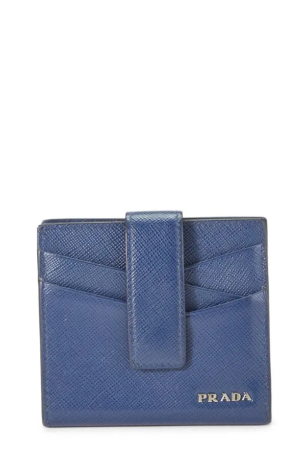 Prada Saffiano Snap Compact Wallet - Blue