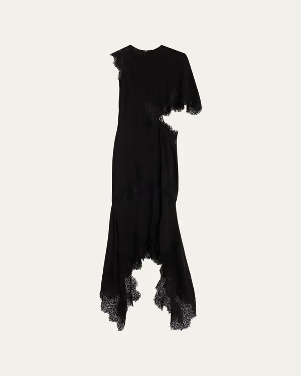 Stella McCartney One-shoulder High-low Dress With Lace Detail