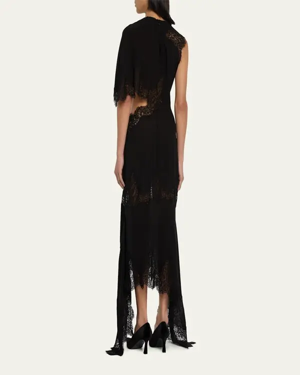 Stella McCartney One-shoulder High-low Dress With Lace Detail