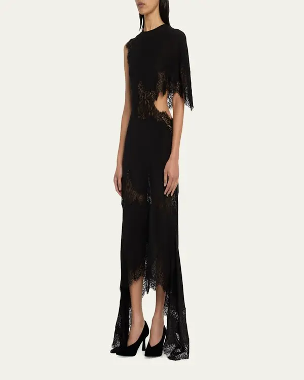 Stella McCartney One-shoulder High-low Dress With Lace Detail