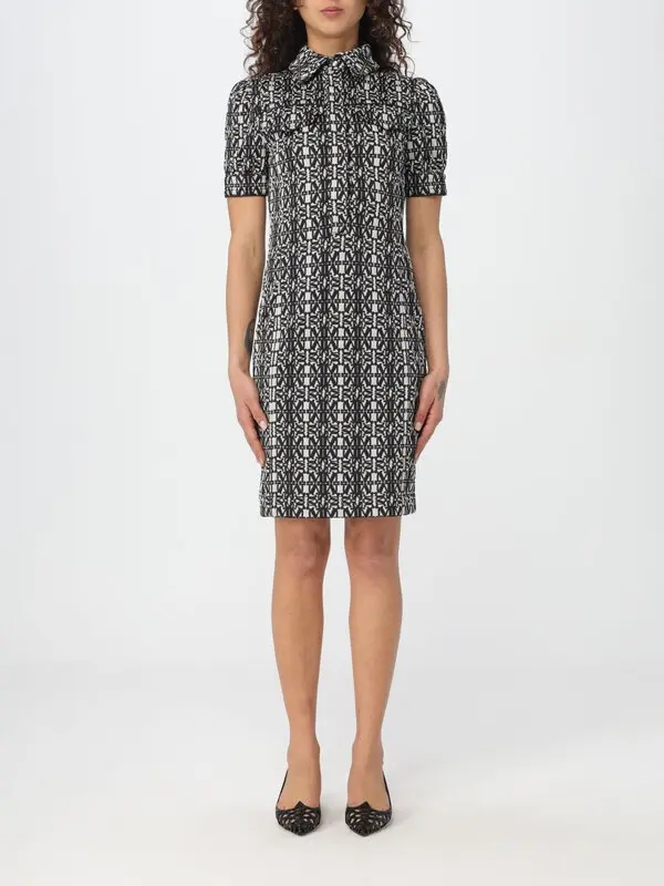 Max Mara Printed Collared Short Sleeve Dress - White