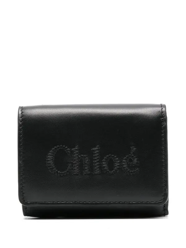 Chloé Embroidered-logo Leather Wallet - Black