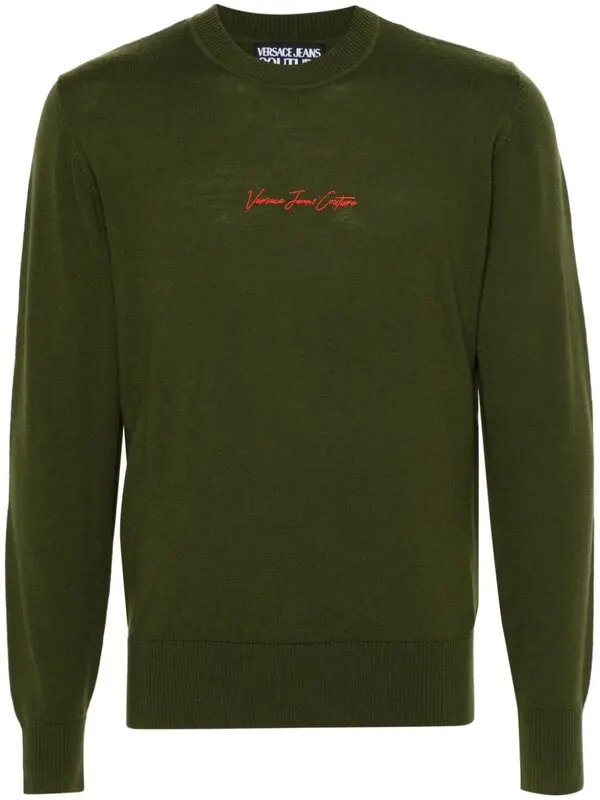 Versace Embroidered-logo Wool Jumper - Green
