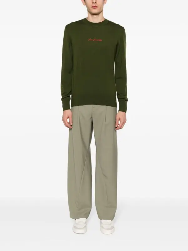Versace Embroidered-logo Wool Jumper - Green
