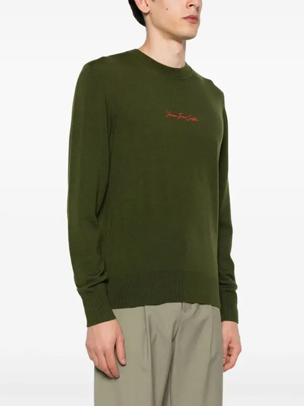 Versace Embroidered-logo Wool Jumper - Green