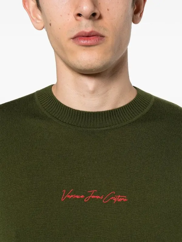 Versace Embroidered-logo Wool Jumper - Green