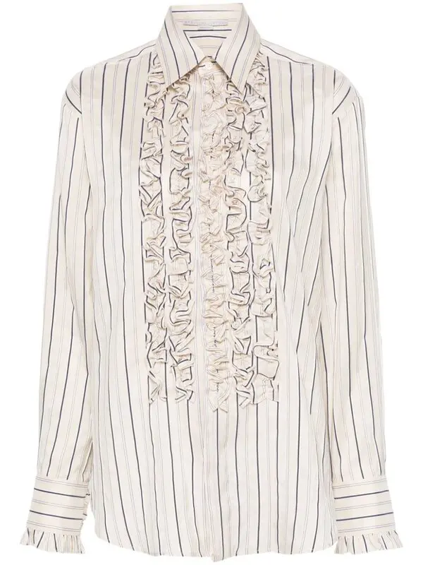 Stella McCartney Striped Ruffled Shirt - Neutrals
