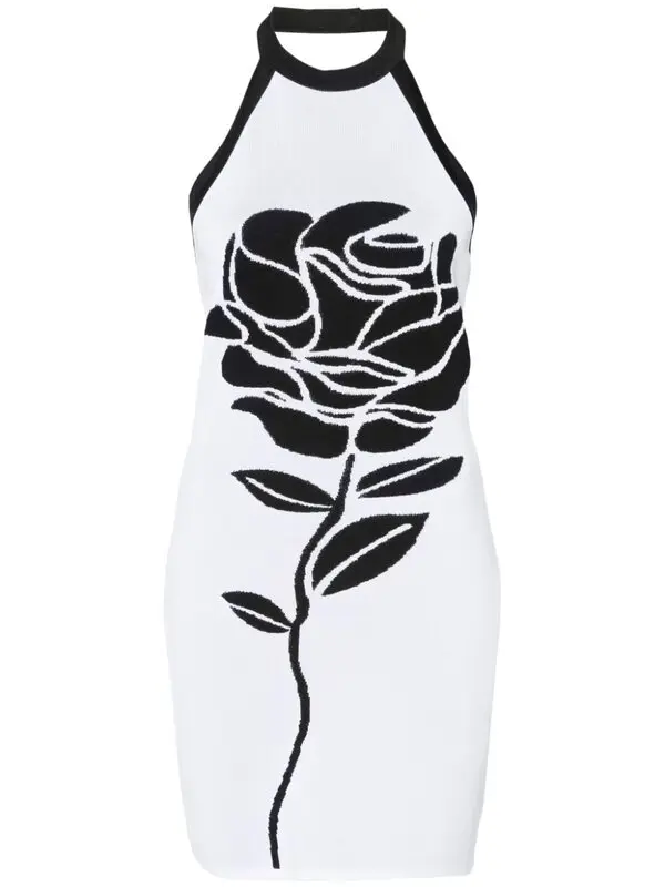 Balmain Rose-intarsia Halterneck Minidress