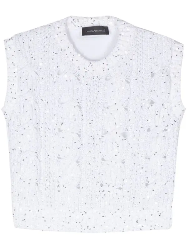 Lorena Antoniazzi Sequin-embellished Knitted Tank Top - White