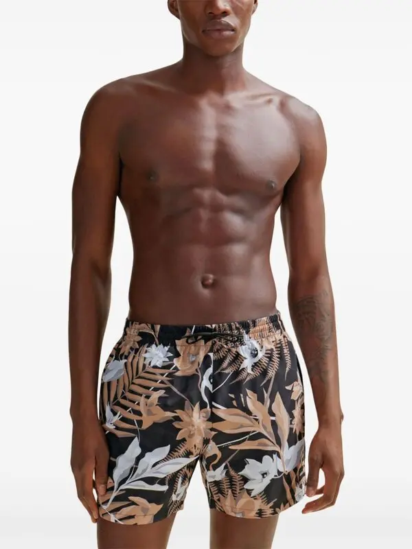 BOSS Tropical-print Swim Shorts - Black