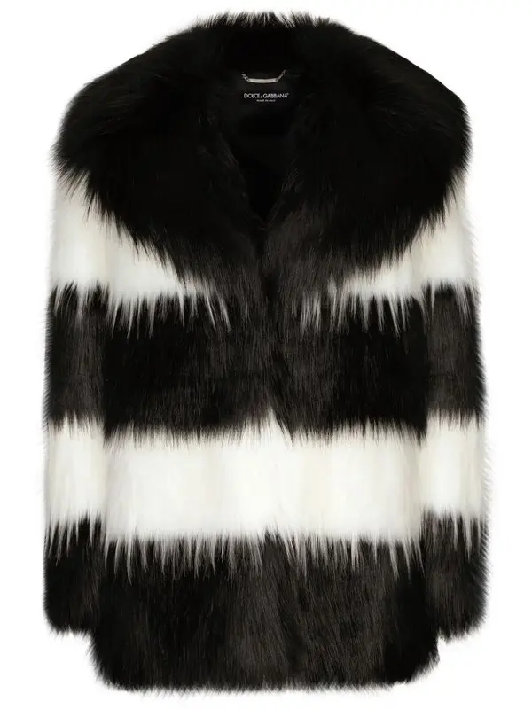 Dolce & Gabbana Striped Faux-fur Coat - Black