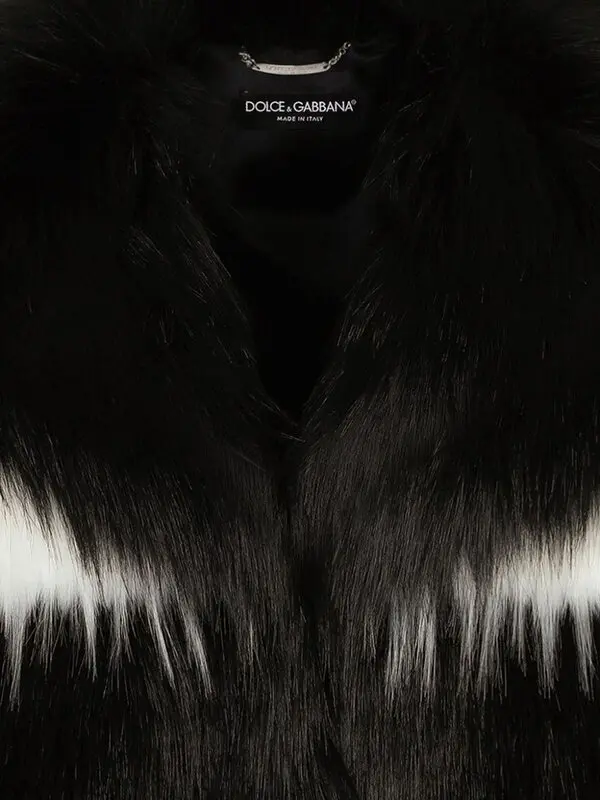Dolce & Gabbana Striped Faux-Fur Coat - Black | Editorialist