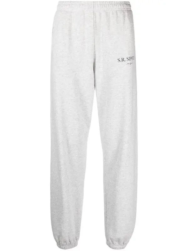 SPORTY & RICH Heather Cotton Blend Logo Print Track Pants - Grey