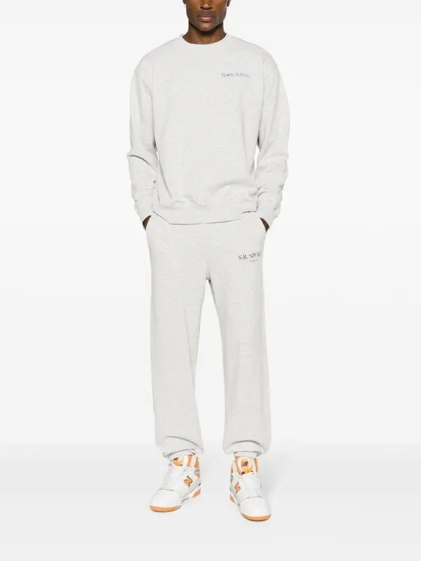 SPORTY & RICH Heather Cotton Blend Logo Print Track Pants - Grey