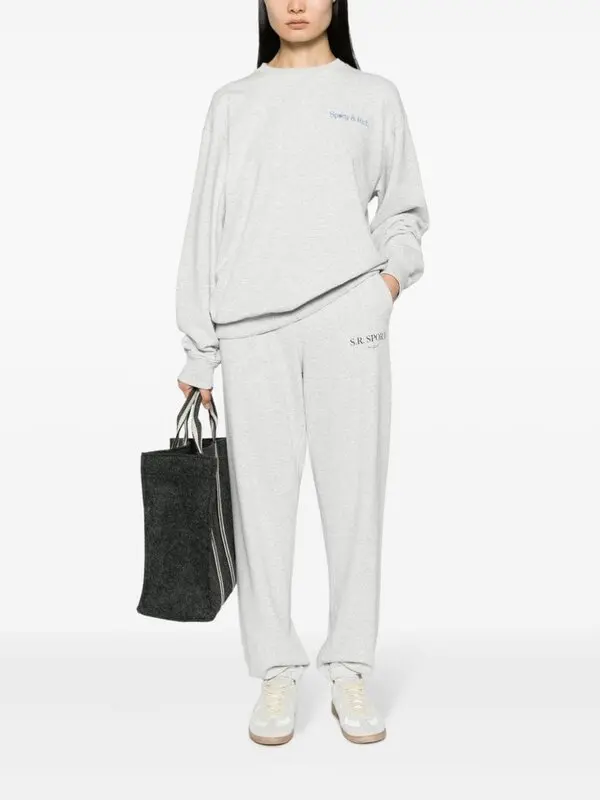 SPORTY & RICH Heather Cotton Blend Logo Print Track Pants - Grey