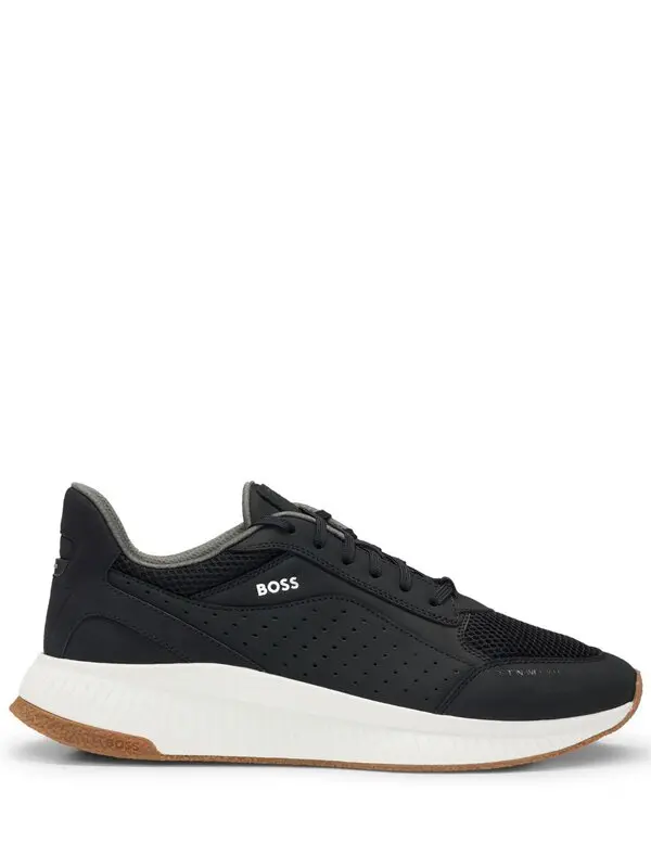 BOSS Leather And Mesh Lace-up Sneakers - Black