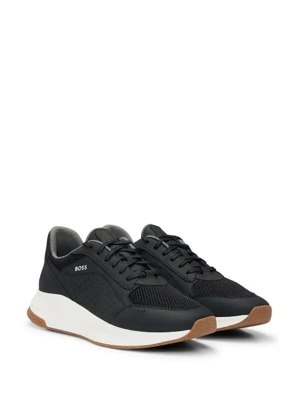 BOSS Leather And Mesh Lace-up Sneakers - Black