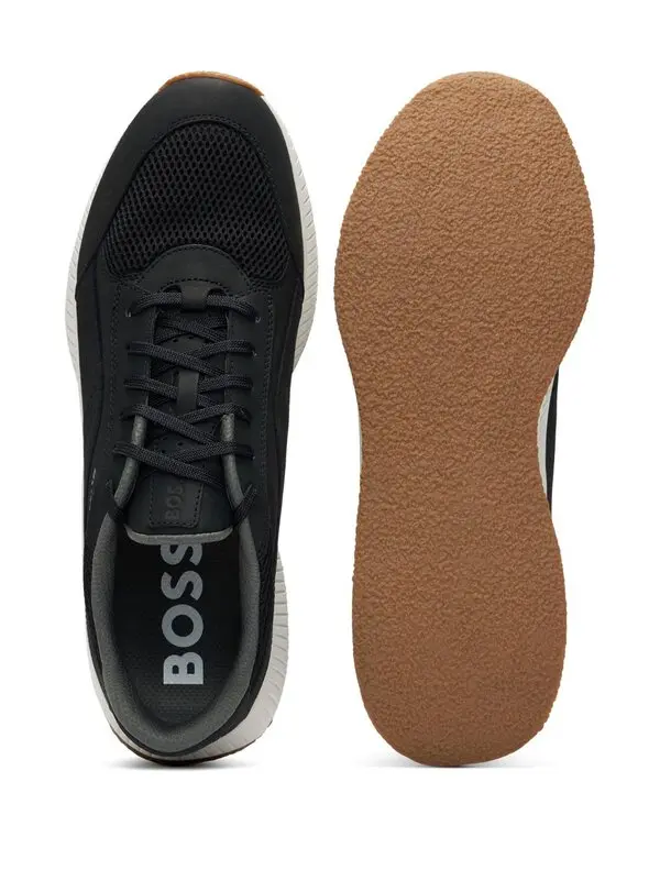 BOSS Leather And Mesh Lace-up Sneakers - Black