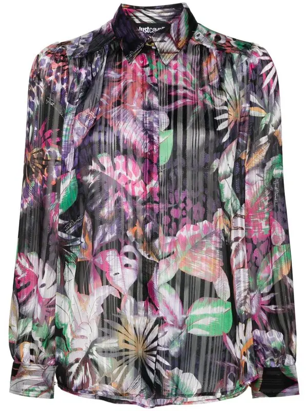 Just Cavalli Foliage-print Metallic Shirt - Purple