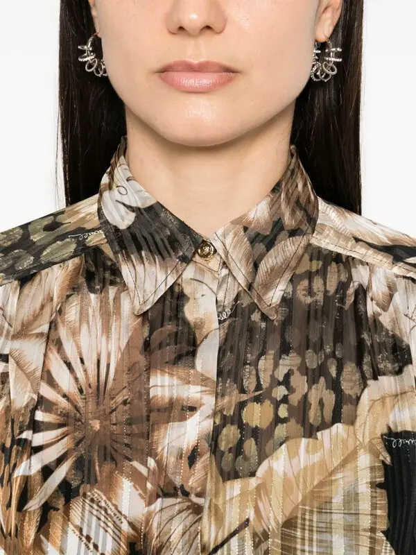 Just Cavalli Floral Metallic Sheer Shirt