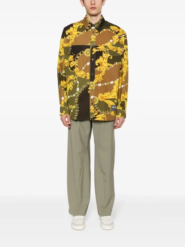 Versace Chain Couture-print Cotton Shirt - Green