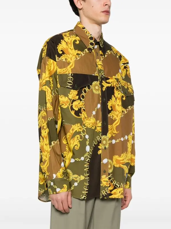 Versace Chain Couture-print Cotton Shirt - Green