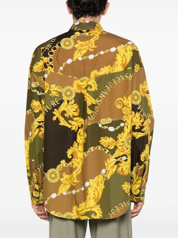 Versace Chain Couture-print Cotton Shirt - Green