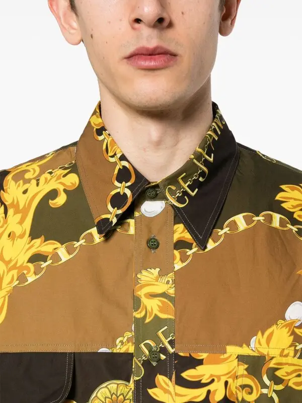Versace Chain Couture-print Cotton Shirt - Green