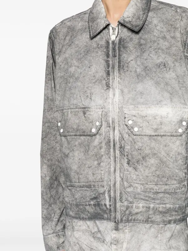 TEN C Zip-up Distressed-effect Shirt Jacket