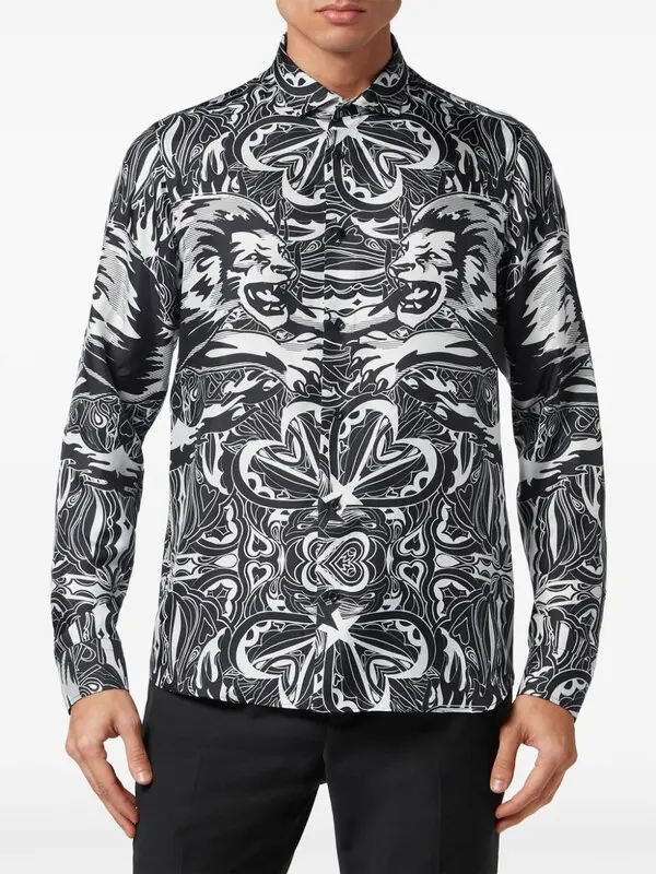 Philipp Plein Dandy Lion Circus Silk Shirt