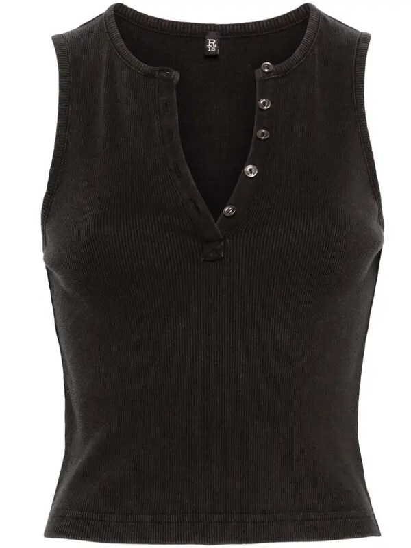 R13 Cotton Henley Tank Top - Black