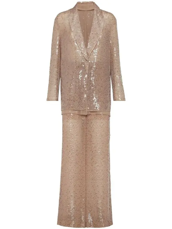 Brunello Cucinelli Sequinned Silk Single-breasted Suit - Neutrals
