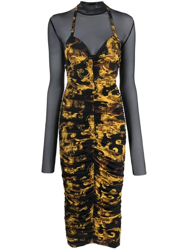 Versace Barocco-print Ruched Midi Dress