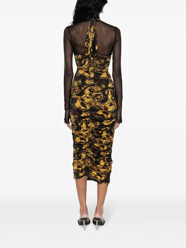 Versace Barocco-print Ruched Midi Dress
