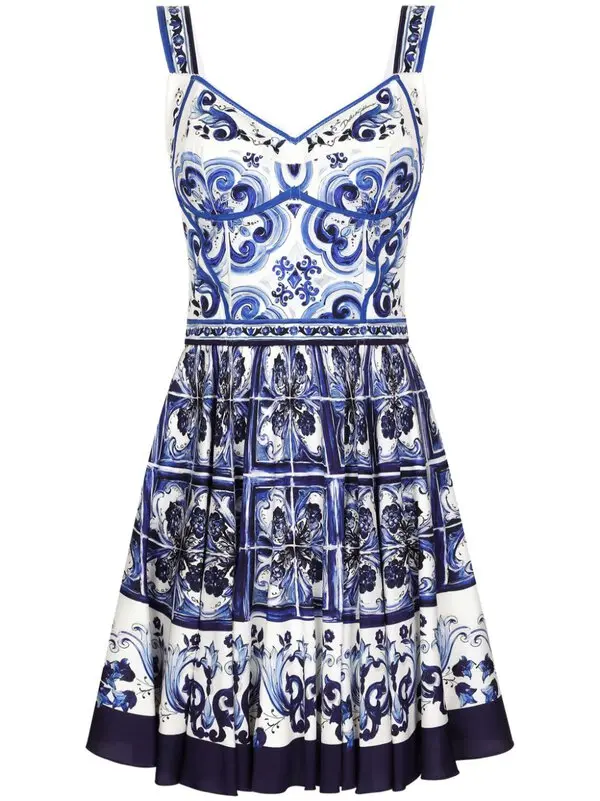 Dolce & Gabbana Majolica-print Bustier Mini Dress - Blue