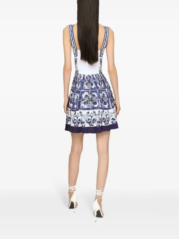 Dolce & Gabbana Majolica-print Bustier Mini Dress - Blue