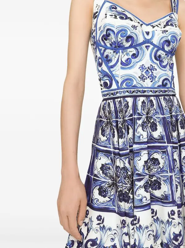 Dolce & Gabbana Majolica-print Bustier Mini Dress - Blue