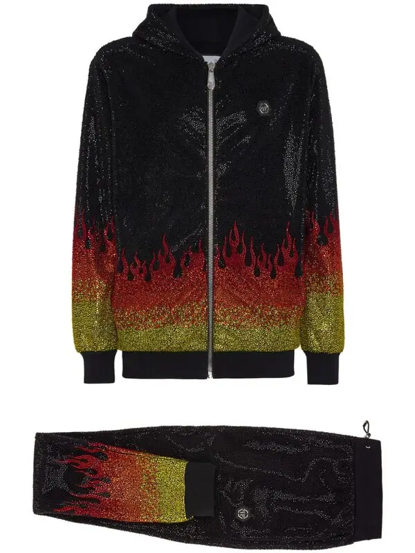 Philipp Plein Crystals Flame Hooded Tracksuit Set
