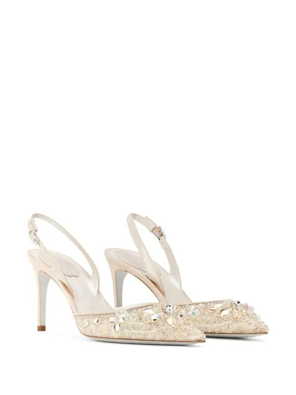 Rene Caovilla 80mm Crystal-embellished Lace Pumps
