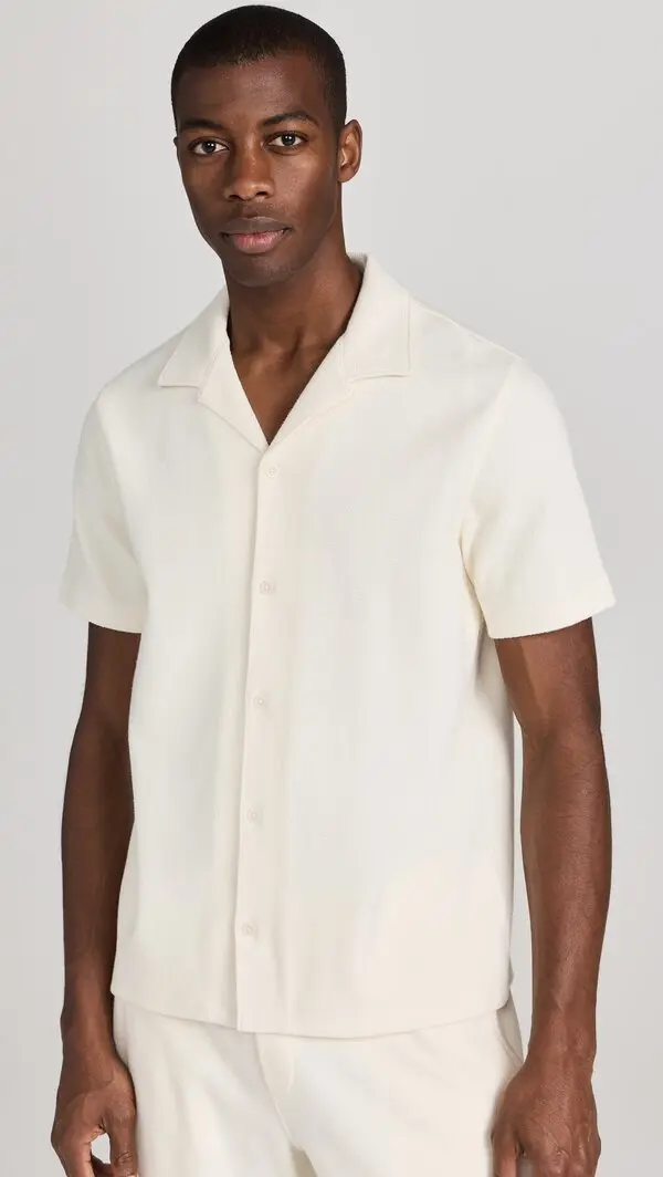 Vince Boucle Button Down Shirt - Bone