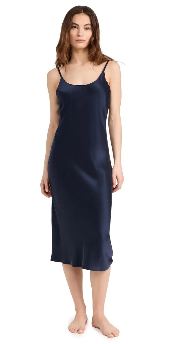 Lunya Washable Silk Bias Slip Dress - Deep Blue