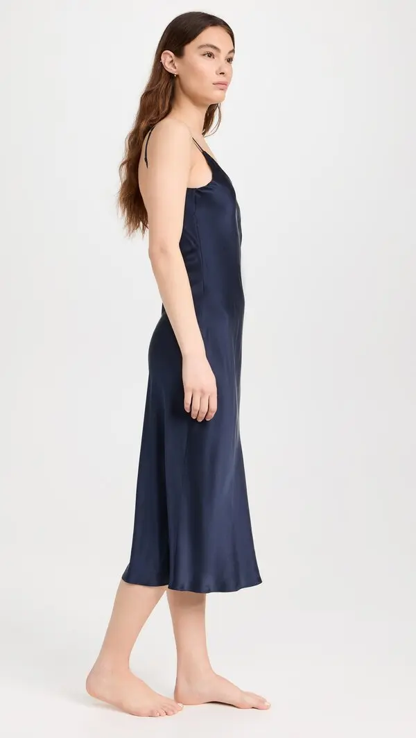 Lunya Washable Silk Bias Slip Dress - Deep Blue