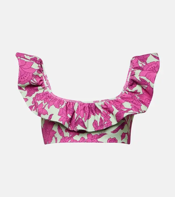 La DoubleJ Ruffled Floral Bikini Top - Multicoloured