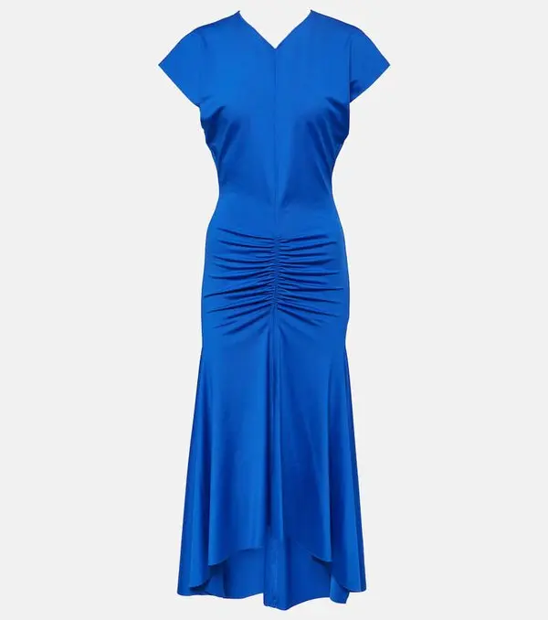 ruched asymmetric midi dress Manon Asymmetric-Neck Ruched Dress