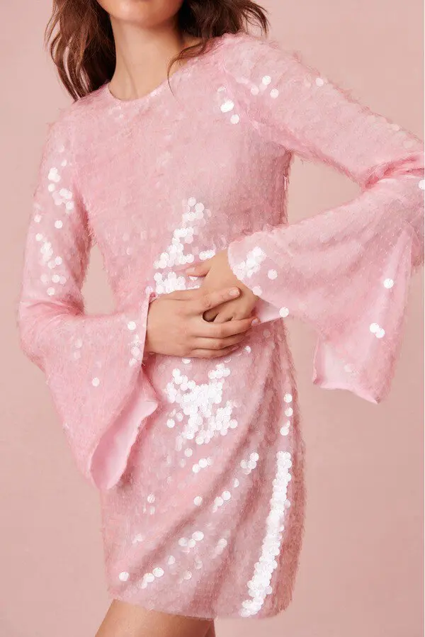 Loveshackfancy Annabella Sequin Bell Sleeve Mini Dress In Pink - 50% Off |  Editorialist