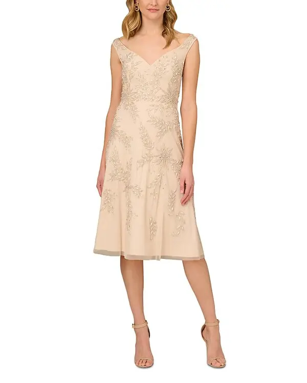 Aidan Mattox Beaded Midi Dress In Champagne - 67% Off | Editorialist