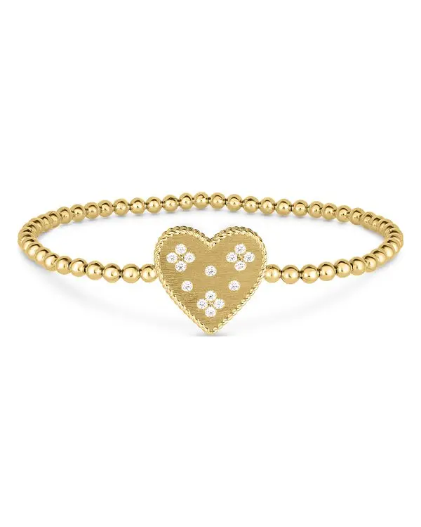 Roberto Coin 18k Yellow Diamond Venetian Princess Heart Beaded Stretch Bracelet - Gold