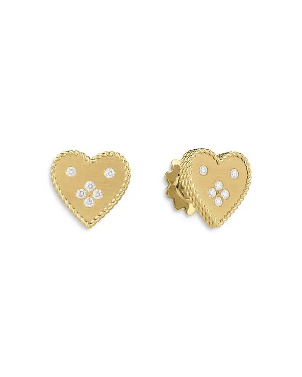 Roberto Coin 18k Yellow Diamond Venetian Princess Heart Stud Earrings - Gold